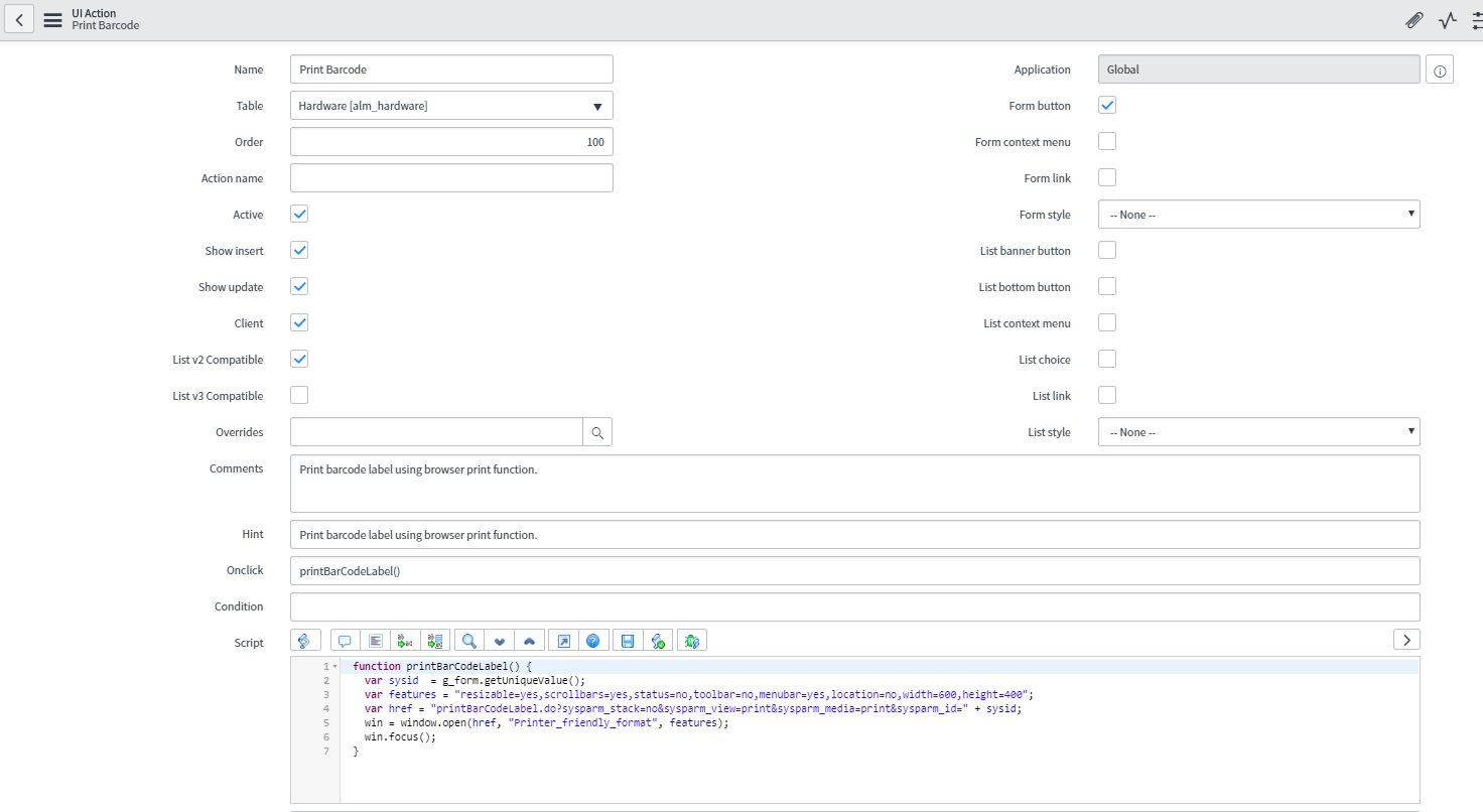 Show/print a barcode in a form using JsBarcode - ServiceNow Community
